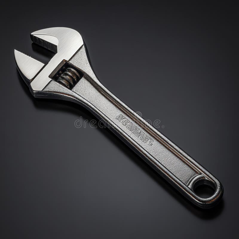 Adjustable Wrench Tool on Dark Reflective Surface Stock Illustration - Illustration of ...