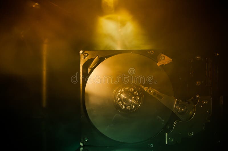 Adjustable Wrench Turn Off a Hard Disk. on a Dark Background Stock ...