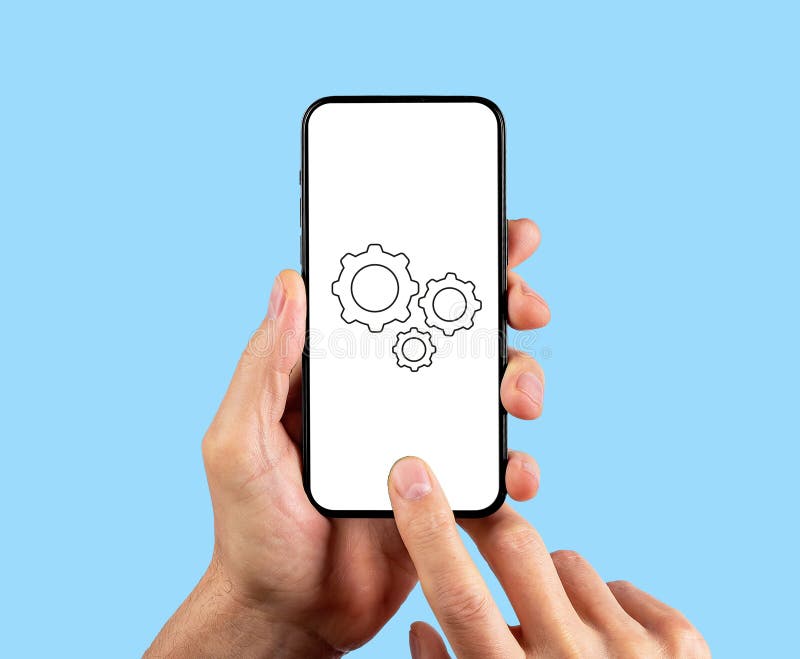 Adjusting Mobile Phone Settings, Smartphone Cogwheel Icon on Screen ...