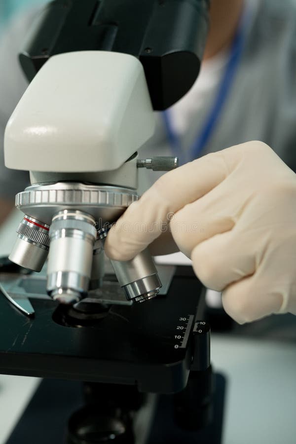 Adjusting Objective Lens before Microscope Research Stock Photo - Image ...