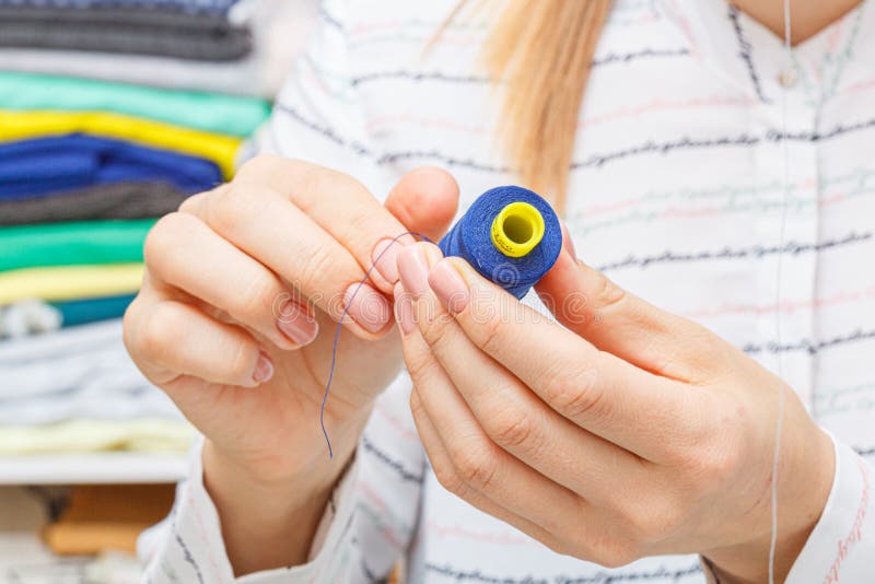 Adjusting the Sewing Machine, Threads in Female Hands Stock Image ...