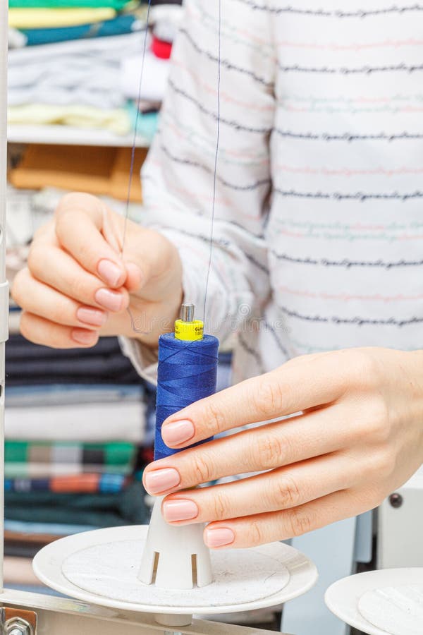 Adjusting the Sewing Machine, Threads in Female Hands Stock Image ...