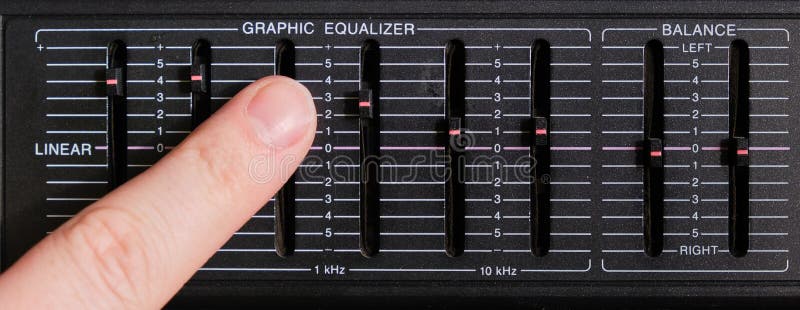 Adjusting the Sound Frequency Balance Using Equalizer Faders Stock ...