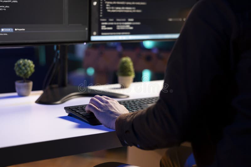 It Admin in Apartment Fixing Coding Issues, Typing on Keyboard, Close ...