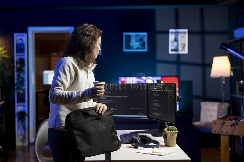 Admin with Disposable Cup of Coffee Entering Office Stock Photo - Image ...