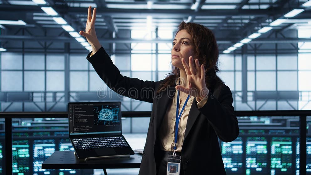 Admin Interacting with Augmented Reality AI Visualization in Server Hub ...