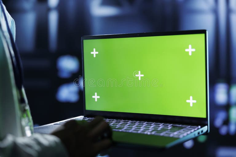 Admin Runs Code on Green Screen Laptop Stock Image - Image of equipment ...