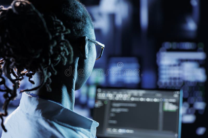 Admin Runs Code on Laptop in Data Center Stock Image - Image of operational, network: 309656209