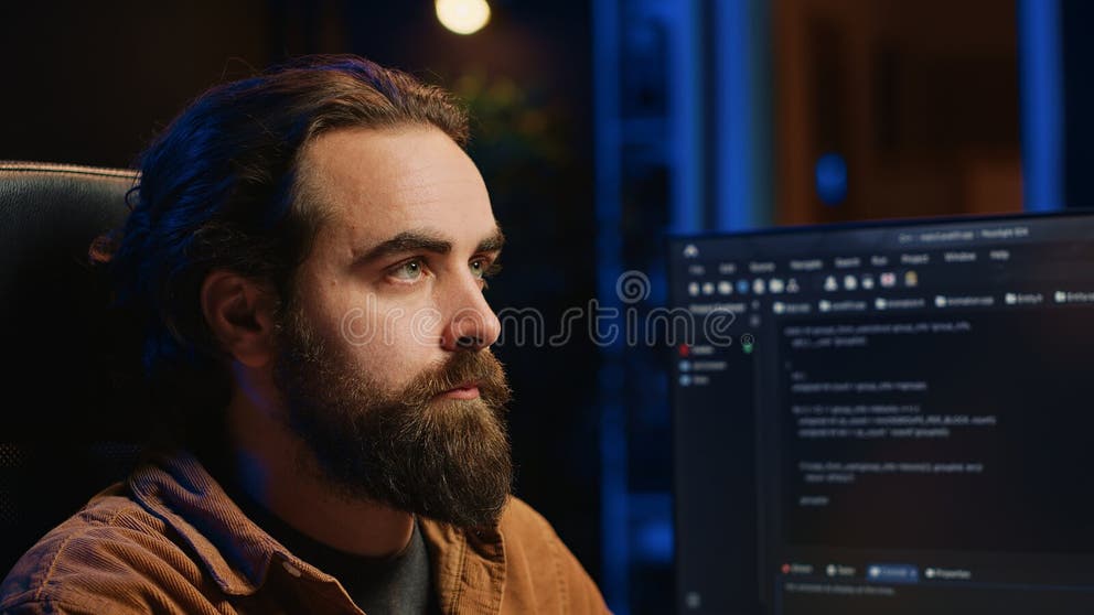 It Admin Thinking and Drinking Coffee while Working on PC Early in the ...