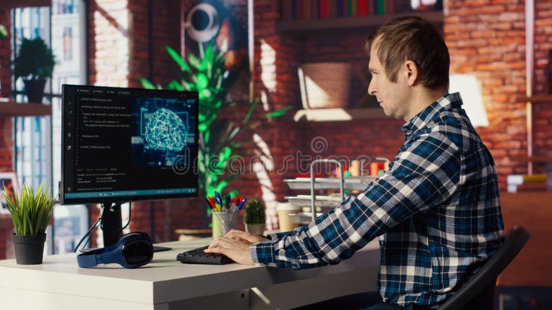 Admin Using Computer in Home Office for Artificial Intelligence ...