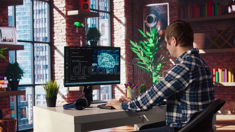 Admin Using Computer In Home Office For Artificial Intelligence