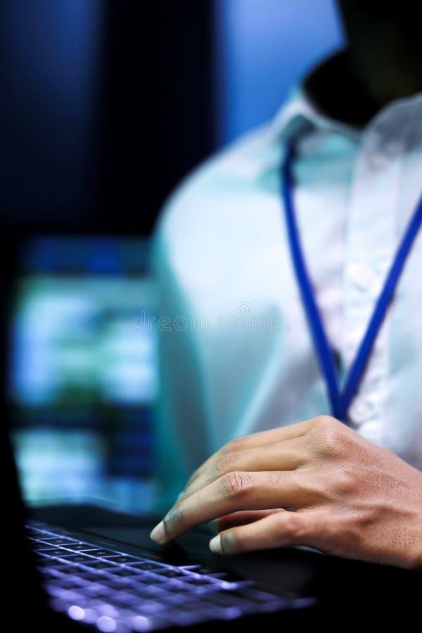 Admin Using Laptop To Audit Server Racks Stock Image - Image of ...