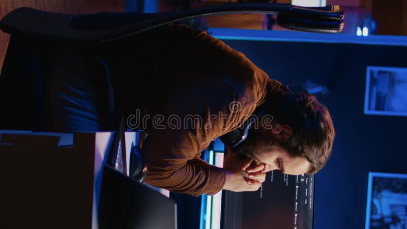 It Admin Using Multimonitor Desktop Setup and Notebook To Finish Tasks Stock Footage - Video of ...