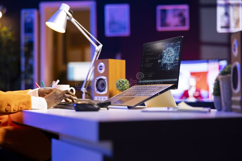 Admin Using Notebook in Home Office for Artificial Intelligence ...