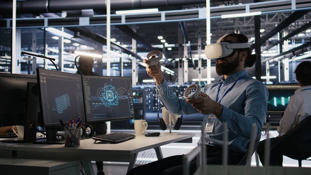 Admin Using VR Headset in Data Center To Update Server Tech Stock Image - Image of monitoring ...