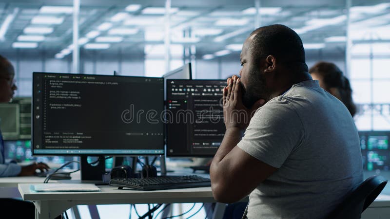 Admin Working in Data Center Suffering from Cold, Sneezing Stock Image ...