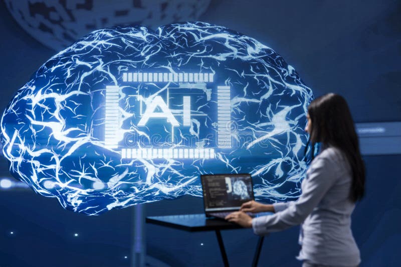 Admin Working on Laptop in Cutting Edge Workspace Featuring AI Systems ...