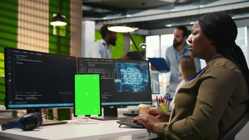 Admin Writing Code on Isolated Screen Tablet, Developing Machine Learning APIs Stock Video ...