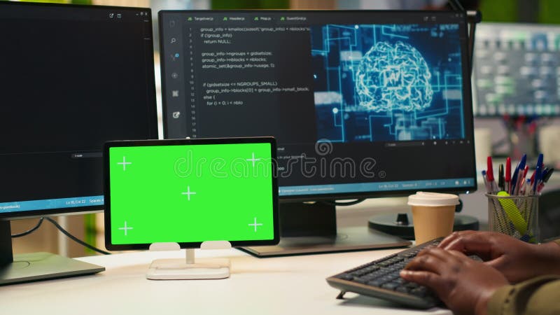 Admin Writing Code on Isolated Screen Tablet, Developing Machine ...