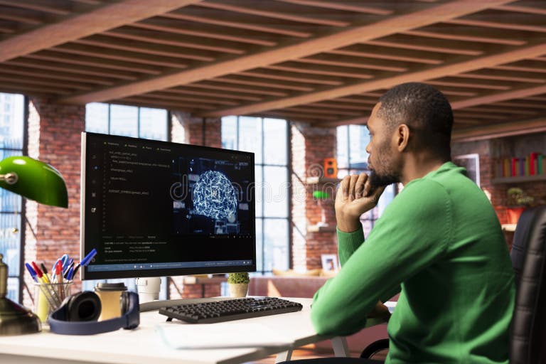 Admin Writing Code on PC and Doing Maintenance on Artificial ...