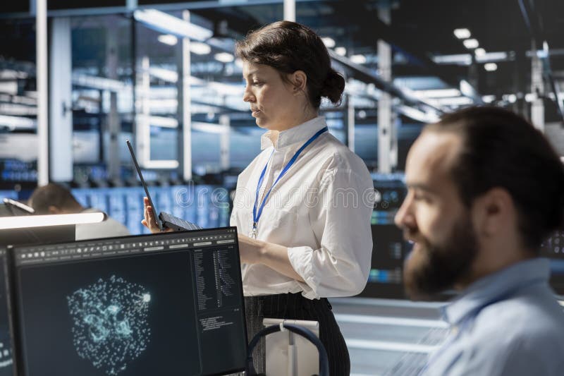 Adminis Using Computer in Data Center Office Running Scripts Imagen de ...