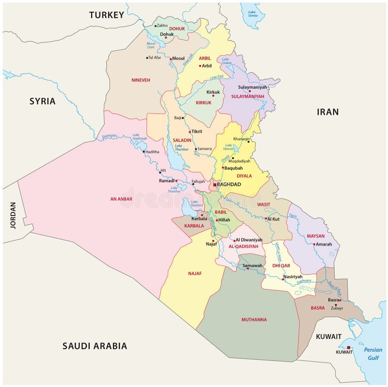 Administratieve De Afdelingenkaart Van Irak Vector Illustratie ...