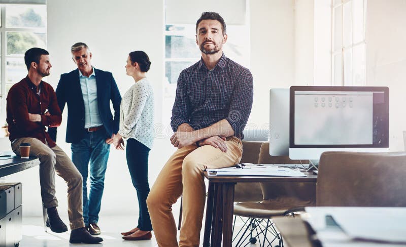 Administration, Desk and Portrait of Business Man in Office with ...