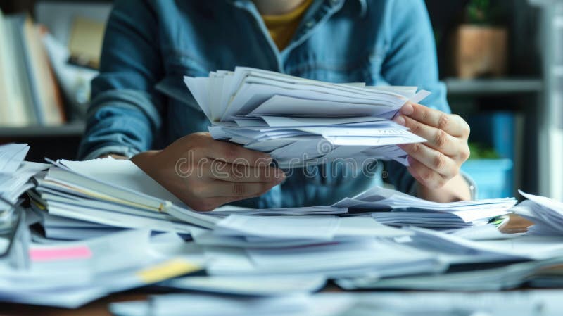 An Administrative Assistant Working at a Busy Office Desk, Managing ...