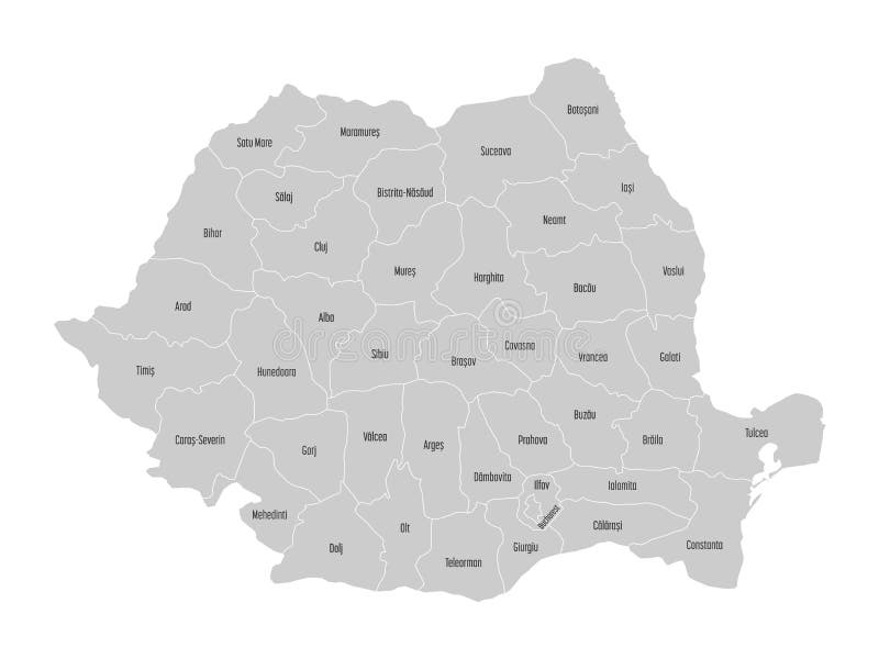 Administrative Counties of Romania. Vector Map with Labels Stock Vector ...