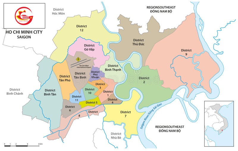 Administrative District Map of the Vietnamese City of Ho Chi Minh City ...