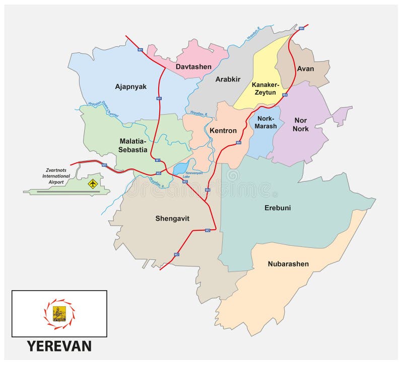 Administrative Map of the Districts of Yerevan, Armenia Stock ...