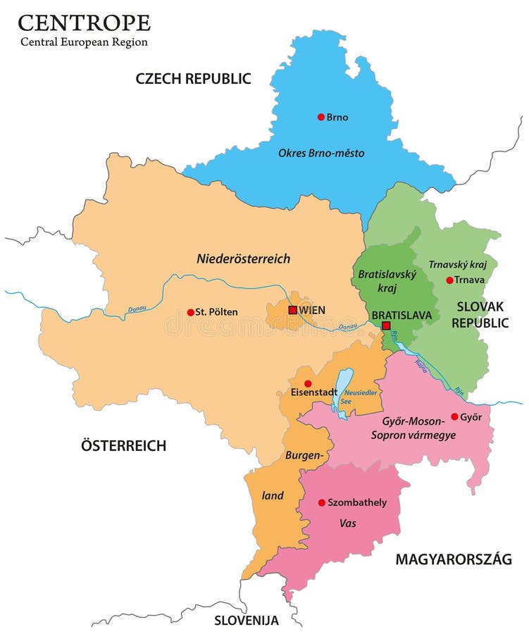 Administrative Map of the European Region Centrope Stock Vector ...