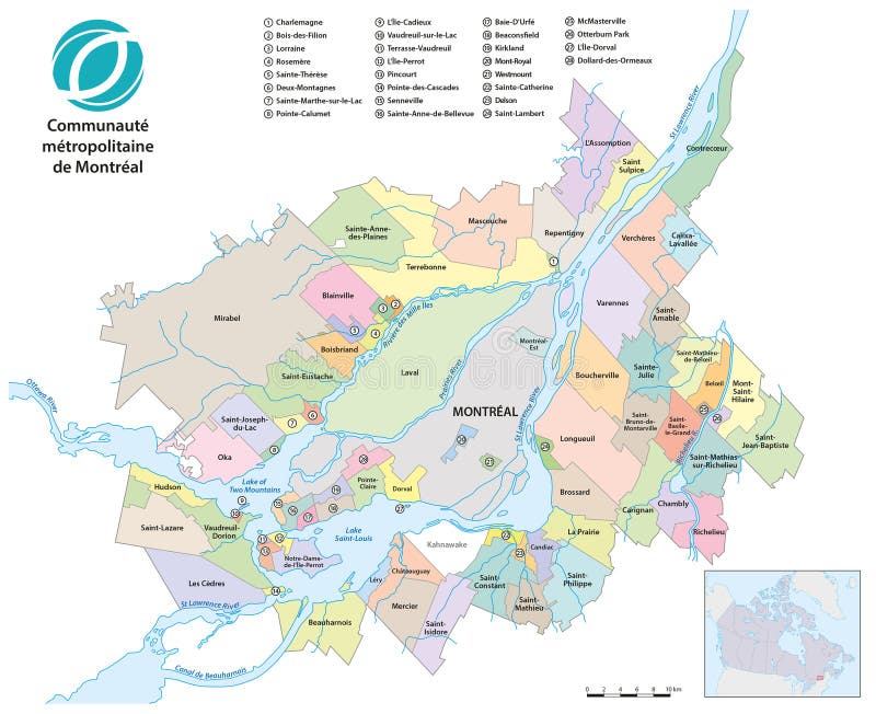 Administrative Map of the Greater Montreal Area, Canada Stock Vector ...
