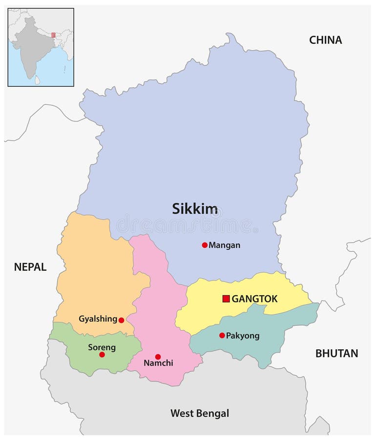Administrative Map of the Indian State of Sikkim Stock Vector ...