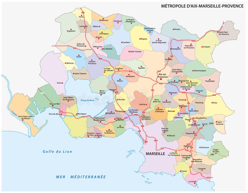 Administrative Map of the Metropolis of Aix-Marseille-Provence, France ...