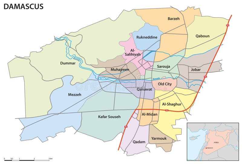 Administrative Map of the Syrian Capital Damascus Stock Illustration ...