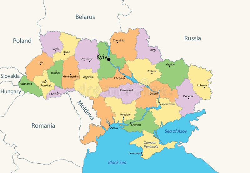 Administrative Map of Ukraine with Colored 4 Ukrainian Areas - Kherson ...