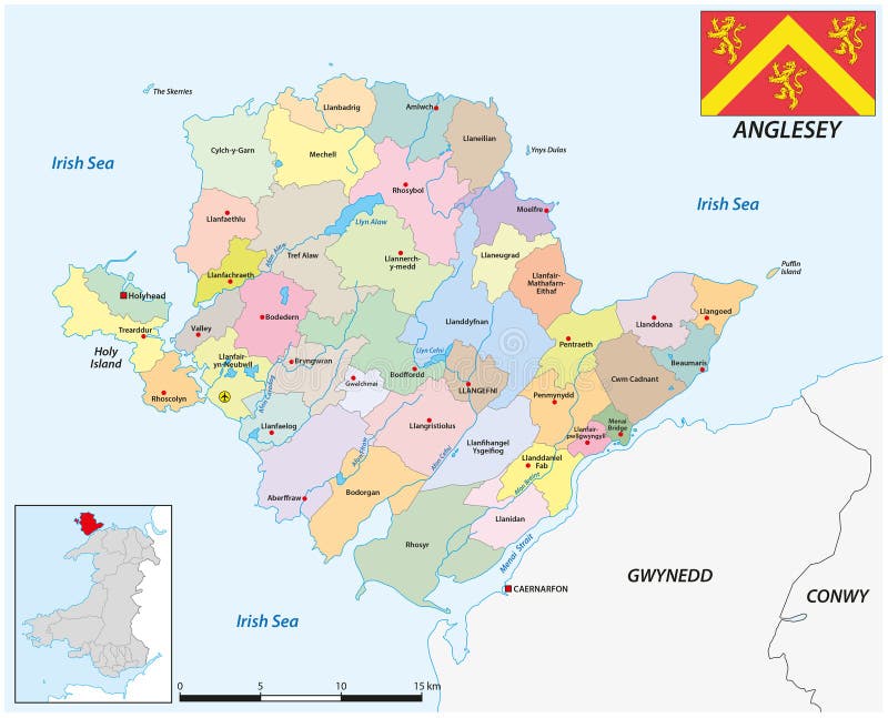 Administrative Map of the Welsh Island of Anglesey Stock Vector - Illustration of city, graphic ...