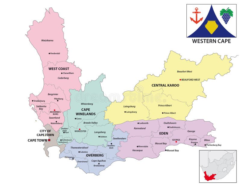 Administrative Map of the Western Cape, South Africa Stock Vector ...