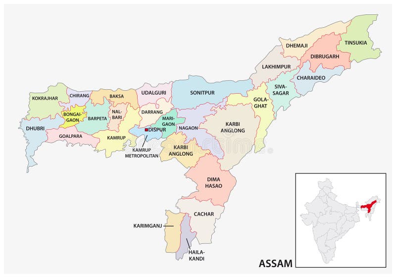 Assam Map. Political and Administrative Map of Assam with Districts ...