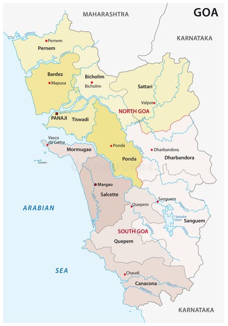 Administrative and Political Map of the Indian State of Goa Stock ...