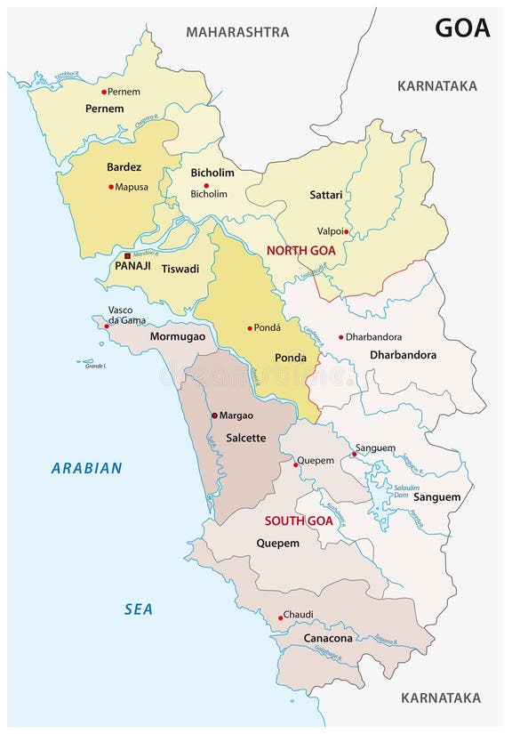 Administrative and Political Map of the Indian State of Goa Stock ...