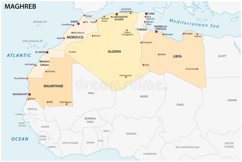 Maghreb Region With Flags On 3D Map Stock Illustration - Illustration ...