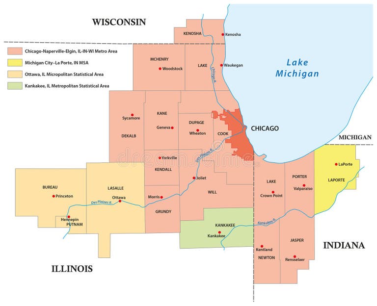 Administrative Vector Map of the Chicago Metropolitan Area Stock Vector ...