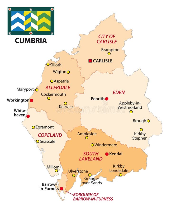 Administrative Vector Map of the English County Cumbria with Flag Stock ...