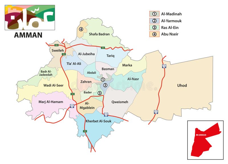 Administrative Vector Map of the Jordanian Capital Amman Stock Vector ...