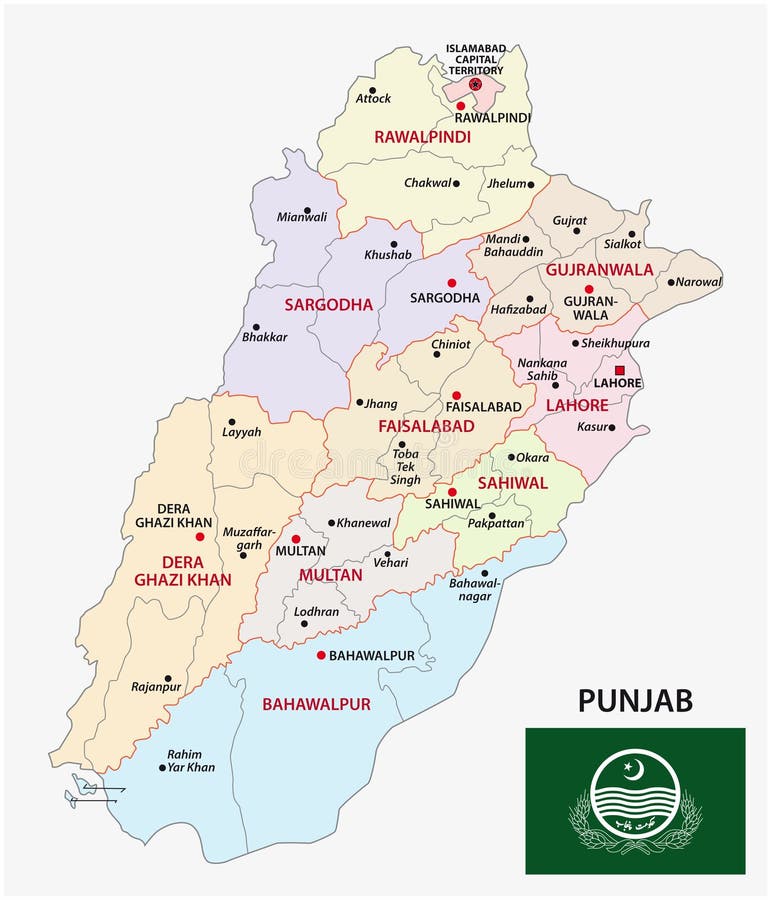 Administrative Vector Map of Pakistani Province of Punjap with Flag ...