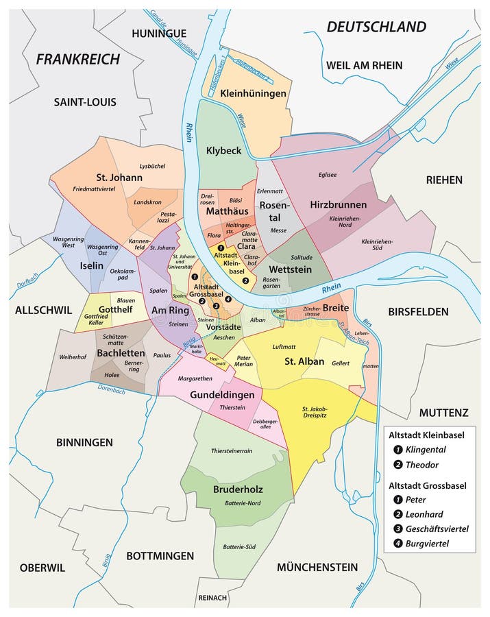 Administrative Vector Map of the Districts of Basel City in German ...