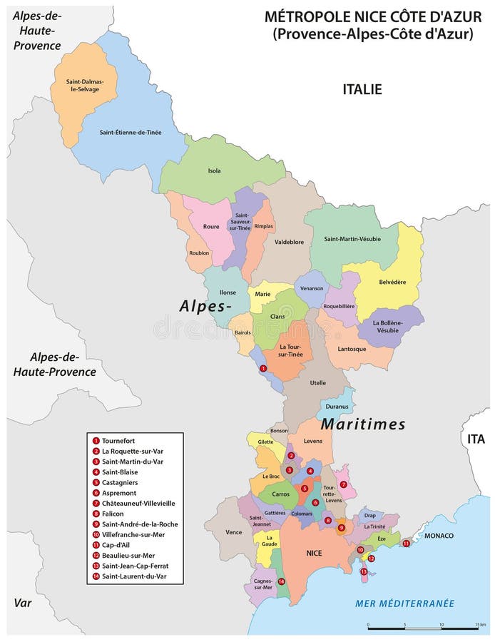 Administrative Vector Map of the Southern French Metropolis of Nice ...