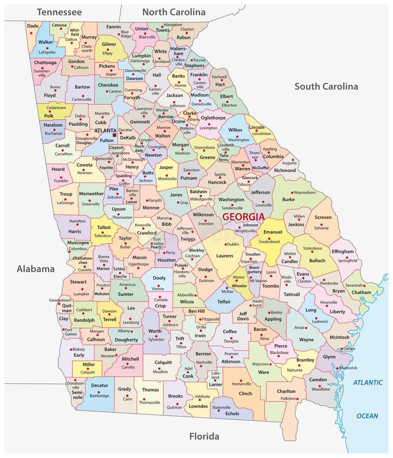 Georgia State Outline Administrative and Political Vector Map in Color ...